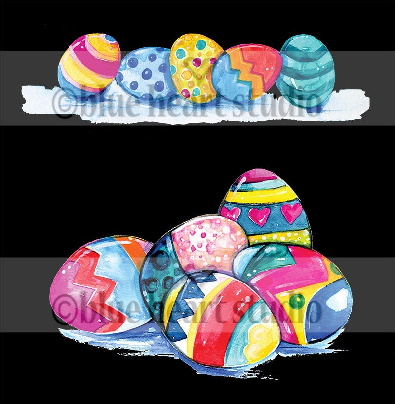 Colorful Easter Eggs Easter Watercolor Clipart Elements | Etsy