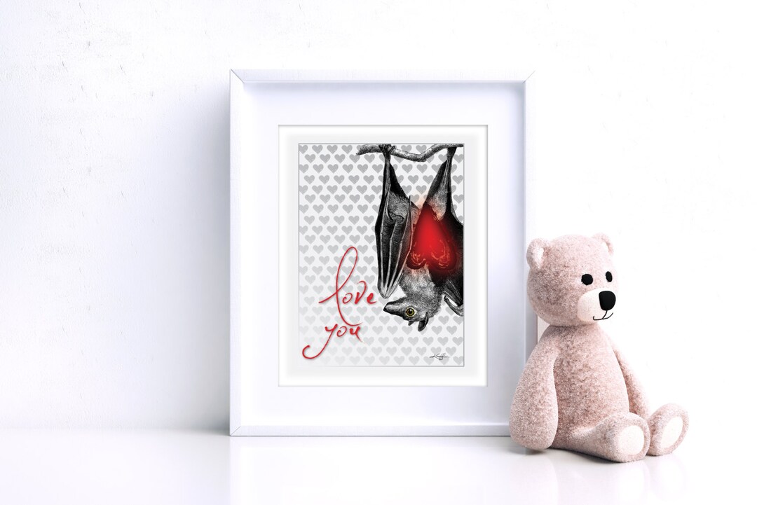 Bat Love Heart Art INSTANT DOWNLOAD/ Printable Art - Etsy