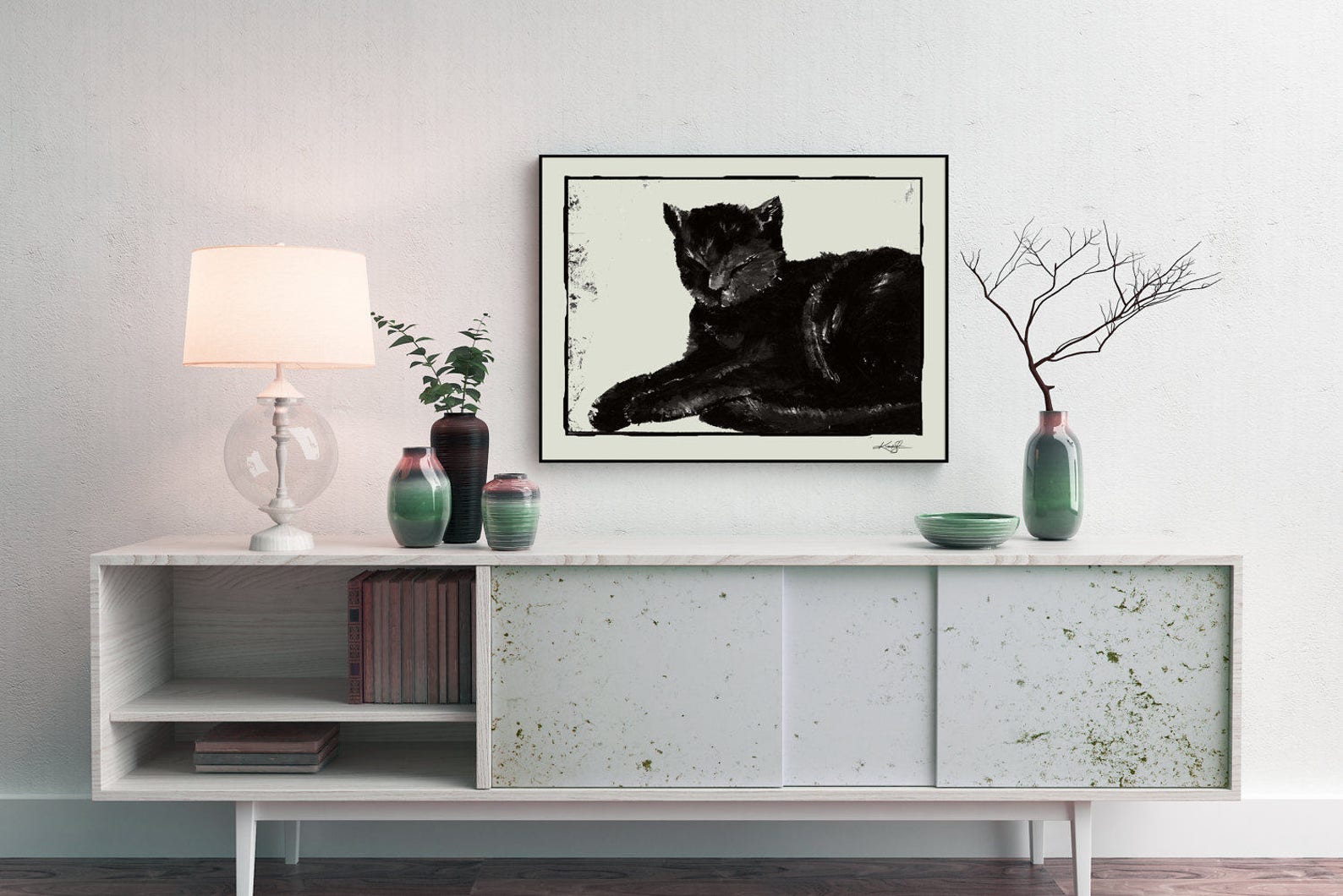 Cat Art Black and White Painting Digital Download Original | Etsy