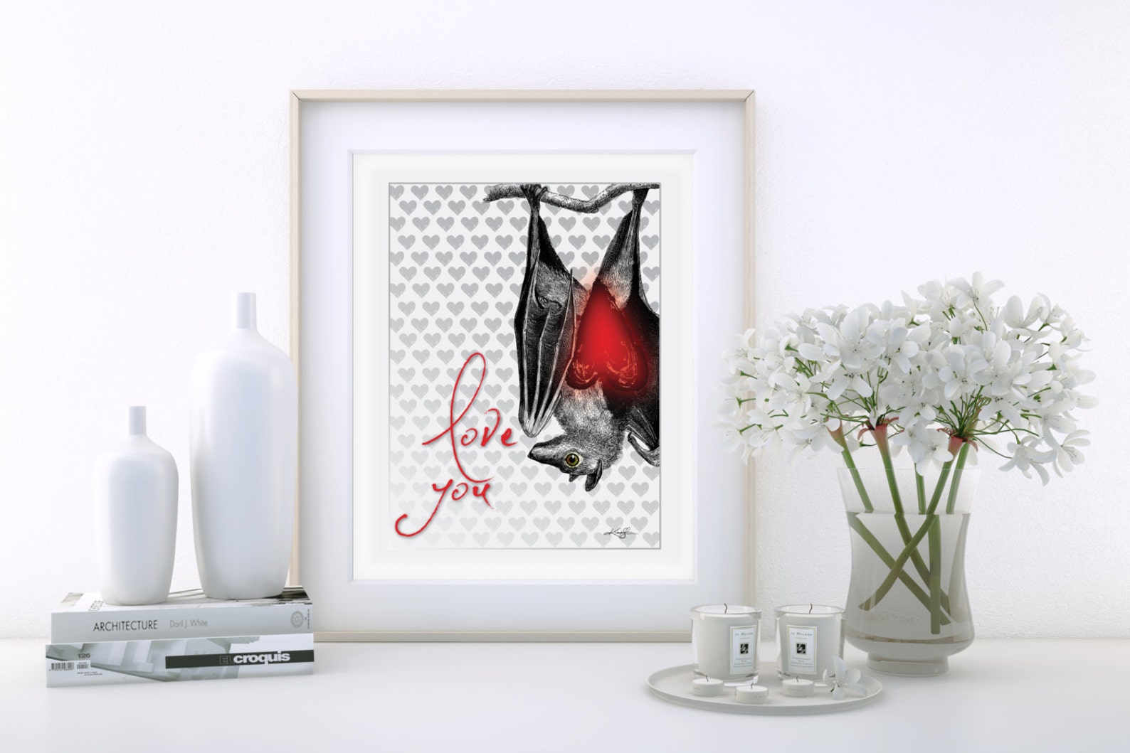 Bat Love Heart Art INSTANT DOWNLOAD/ Printable Art - Etsy