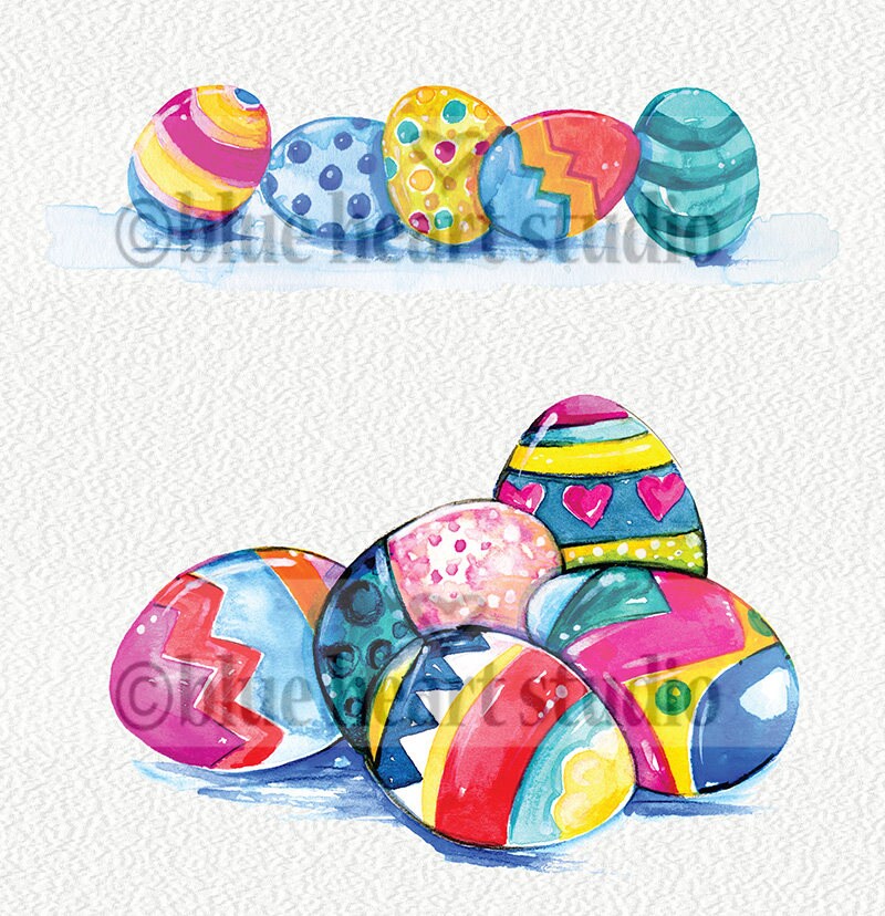 Colorful Easter Eggs Easter Watercolor Clipart Elements | Etsy