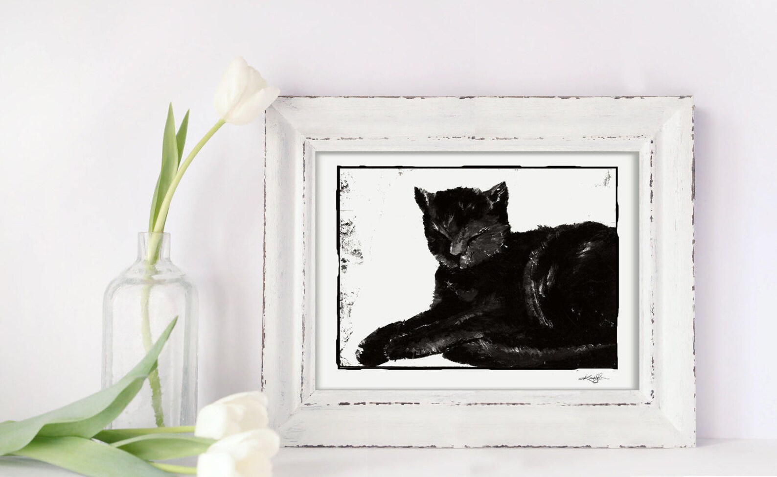 Cat Art Black and White Painting Digital Download Original | Etsy