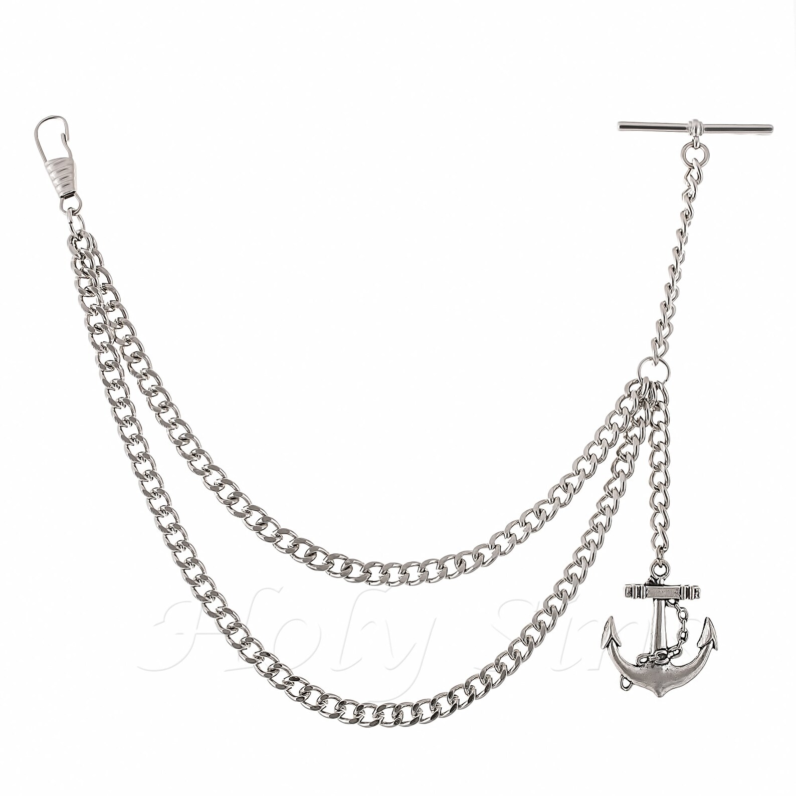 Brand New Silver Colour Double Albert Pocket Watch Chain With - Etsy UK