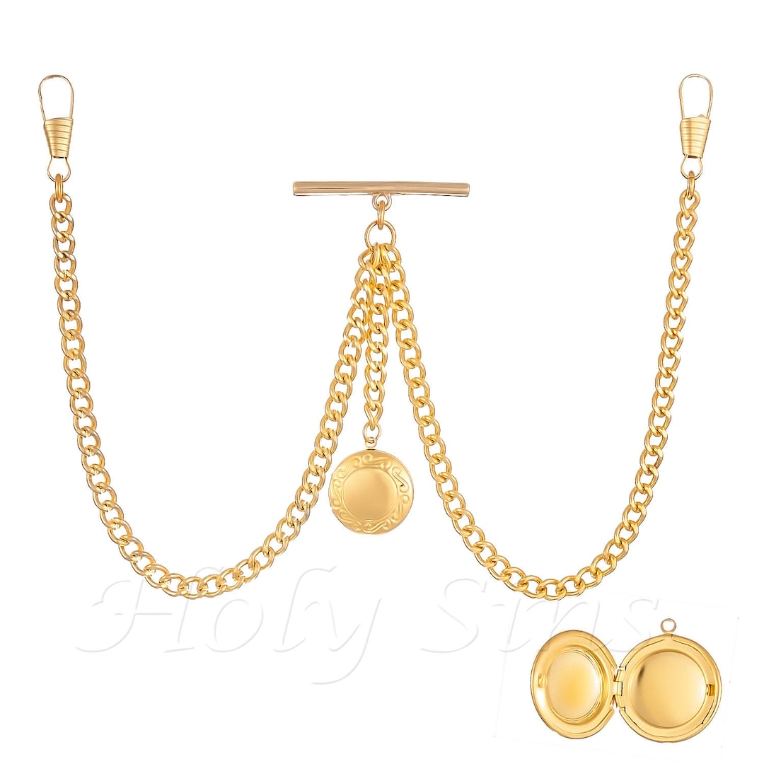 Double Albert Gold Colour Pocket Watch Fob Chain With Locket 129 - Etsy