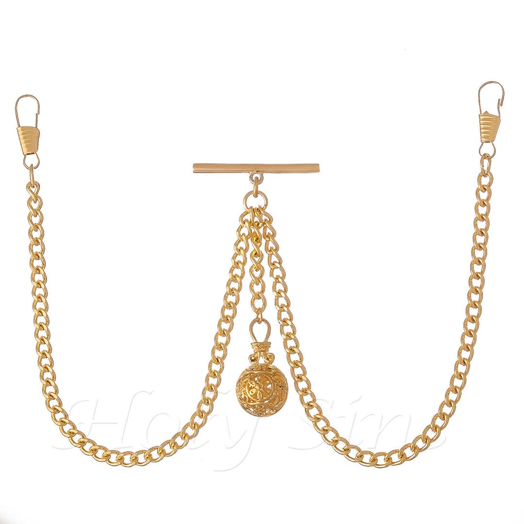 Double Albert Gold Colour Pocket Watch Fob Chain With Pendant 050 - Etsy