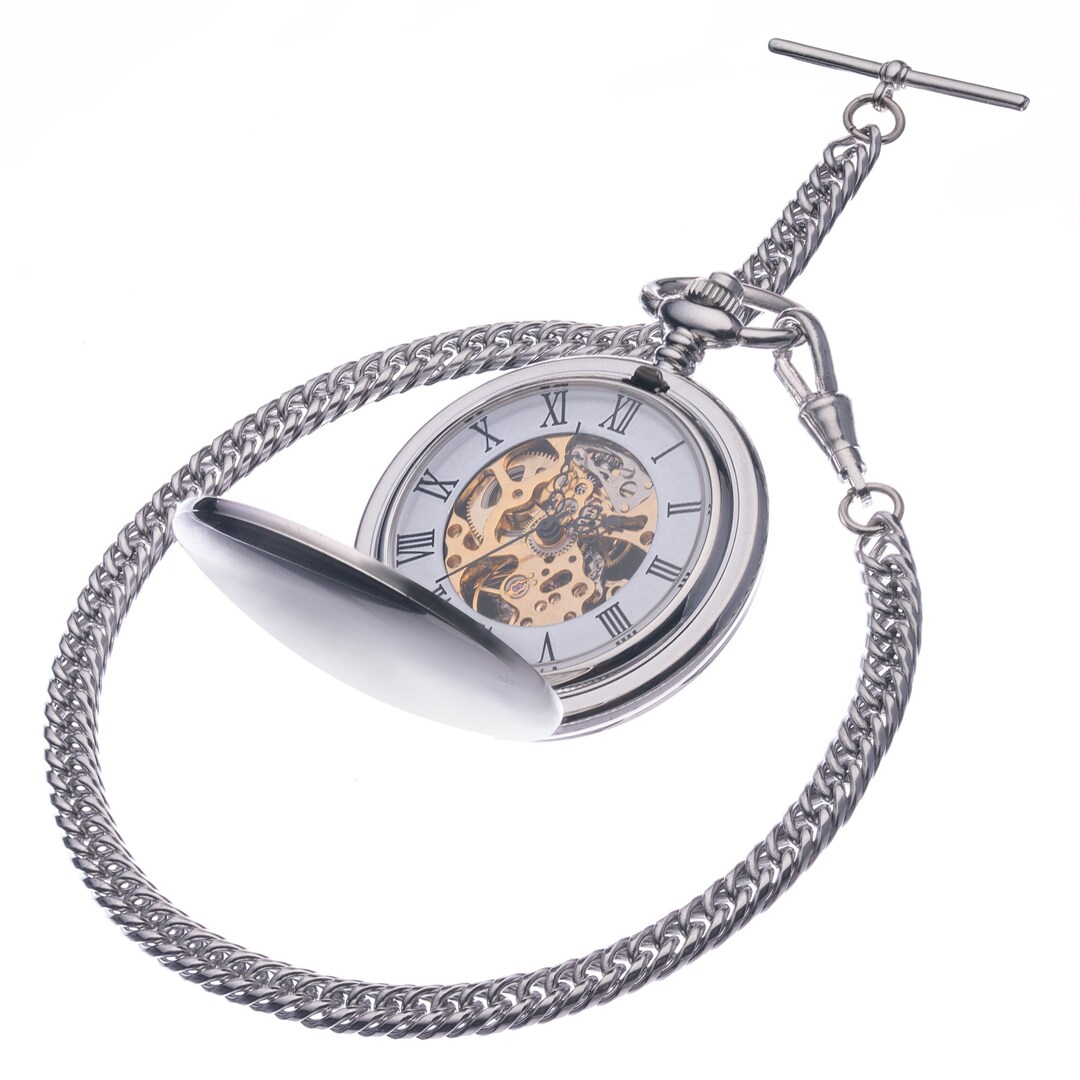 Antique Design Silver Colour Mechaincal Pocket Watch With Albert Chain ...