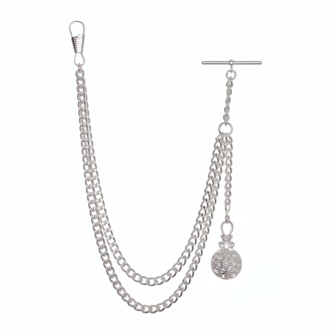 New Sterling Silver Color Single Albert Pocket Watch Chain With Hollow ...