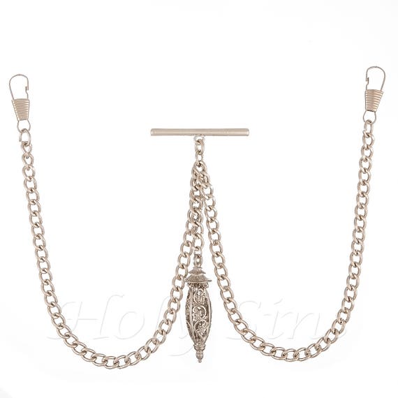 Double Albert Silver Colour Pocket Watch Fob Chain With | Etsy