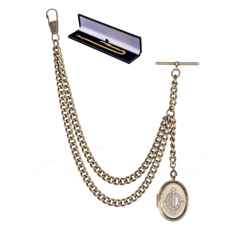 Handmade Bronze Albert Pocket Watch Fob Chain With Locket Pendant - Etsy