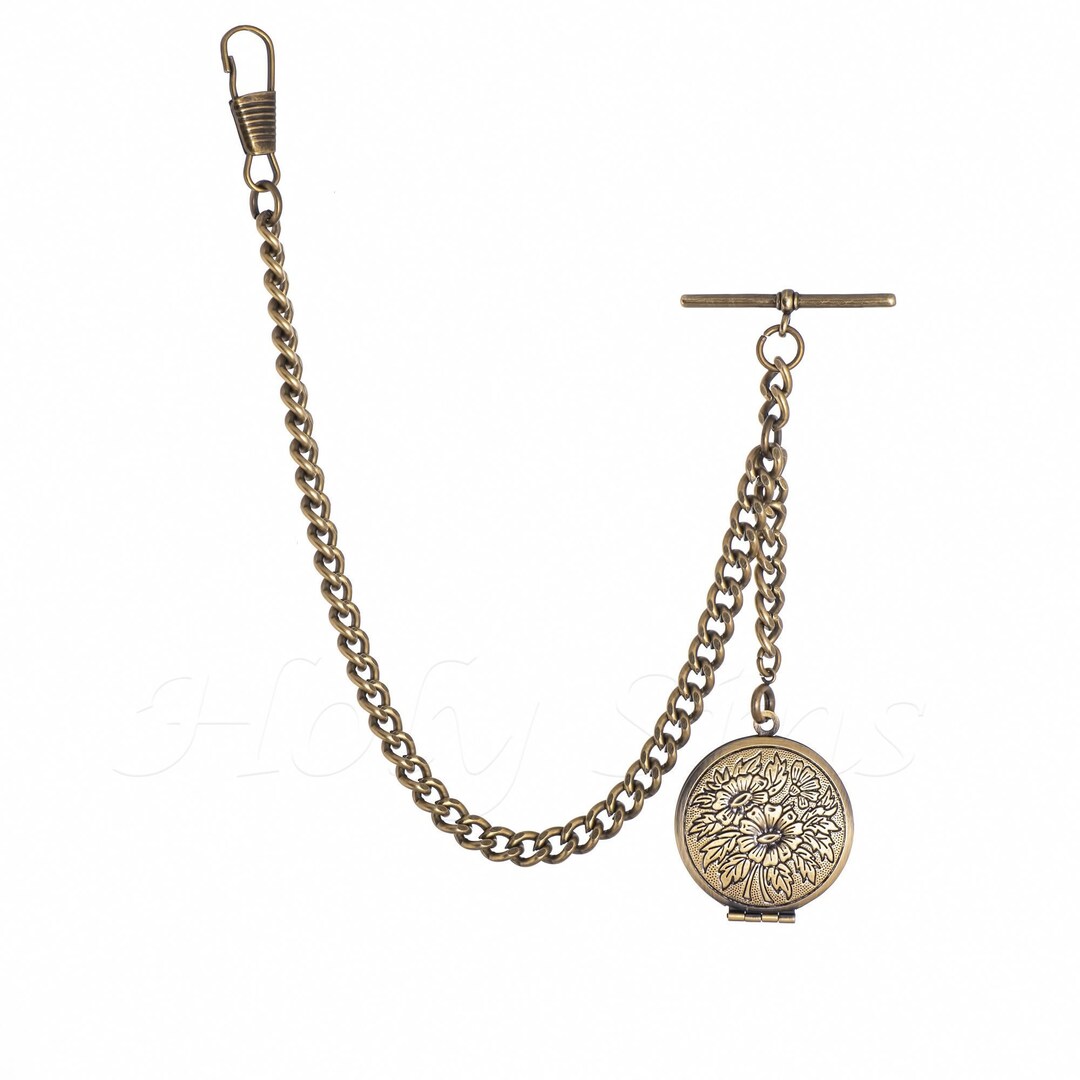 Handmade Bronze Albert Pocket Watch Fob Chain With Locket Pendant 030-B ...