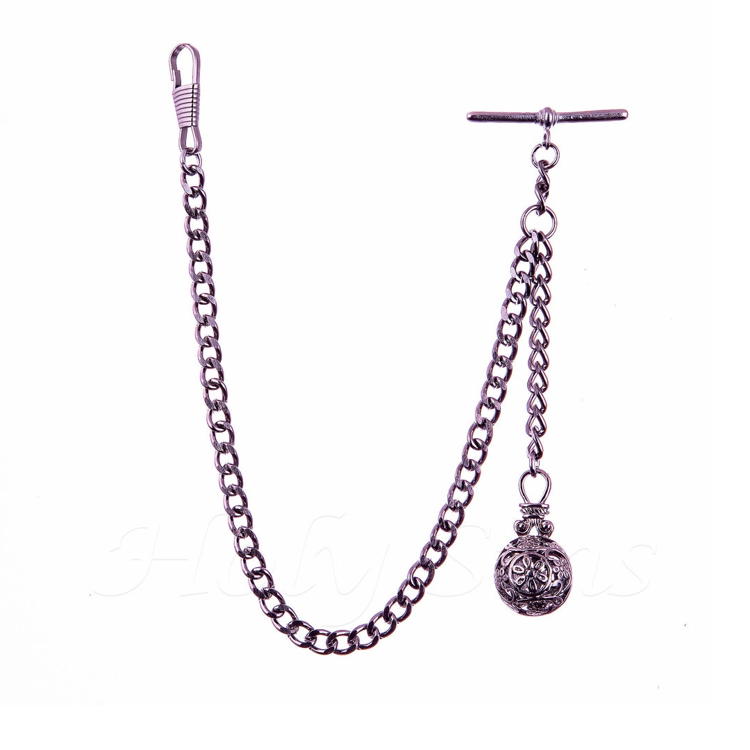 Black Gunmetal Colour Single Albert Pocket Watch Chain With Pendant 174 ...