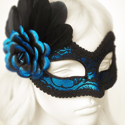 Blue and Black Lace Masquerade Mask Blue Venetian Mask With - Etsy