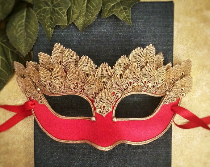 Sequined Red Masquerade Mask With Rhinestones and Embroidery ...