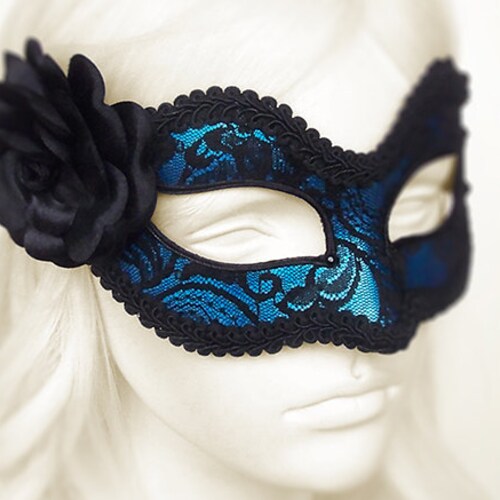Blue and Black Lace Masquerade Mask Blue Venetian Mask With - Etsy