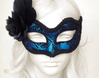Metallic Blue & Black Lace Masquerade Mask Blue Venetian | Etsy