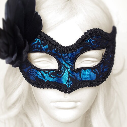 Metallic Blue and Black Lace Masquerade Mask Blue Venetian - Etsy
