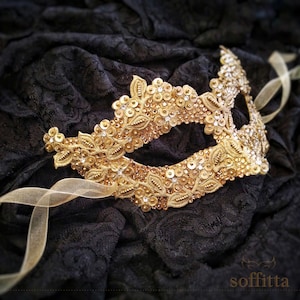 Sequined Gold Masquerade Mask With Rhinestones and Embroidery ...