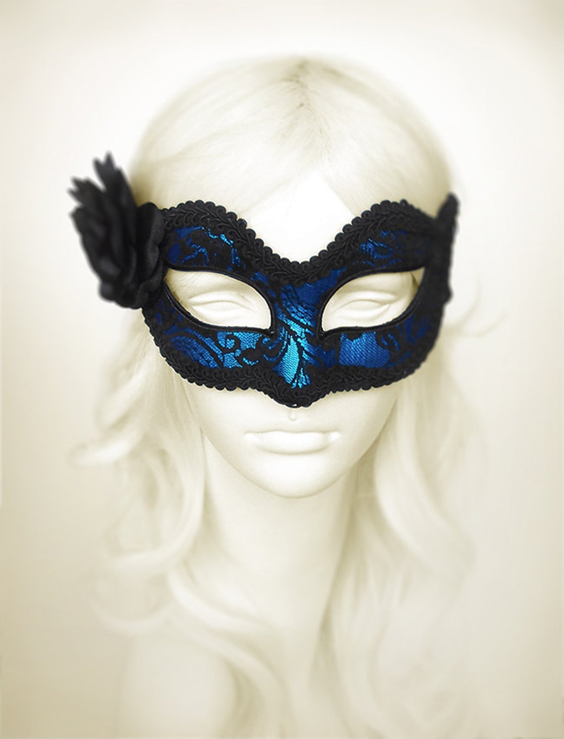 Blue and Black Lace Masquerade Mask Blue Venetian Mask With | Etsy