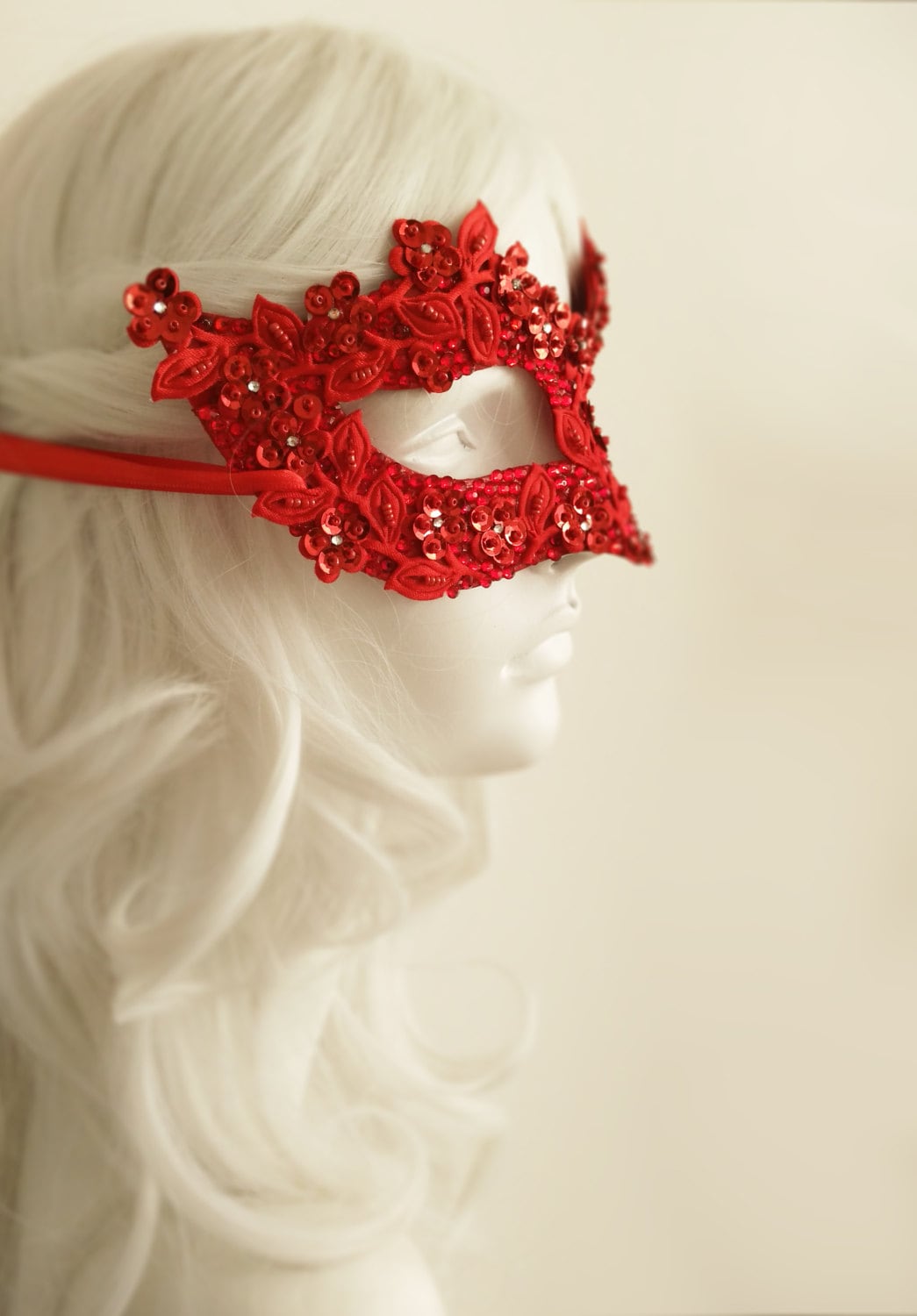Sequined Red Masquerade Mask With Rhinestones and Embroidery - Etsy ...