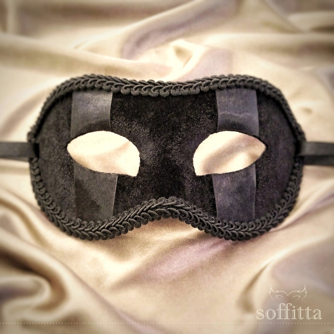 Velvet and Satin Black Masquerade Mask - Groom's Black Mask Venetian ...