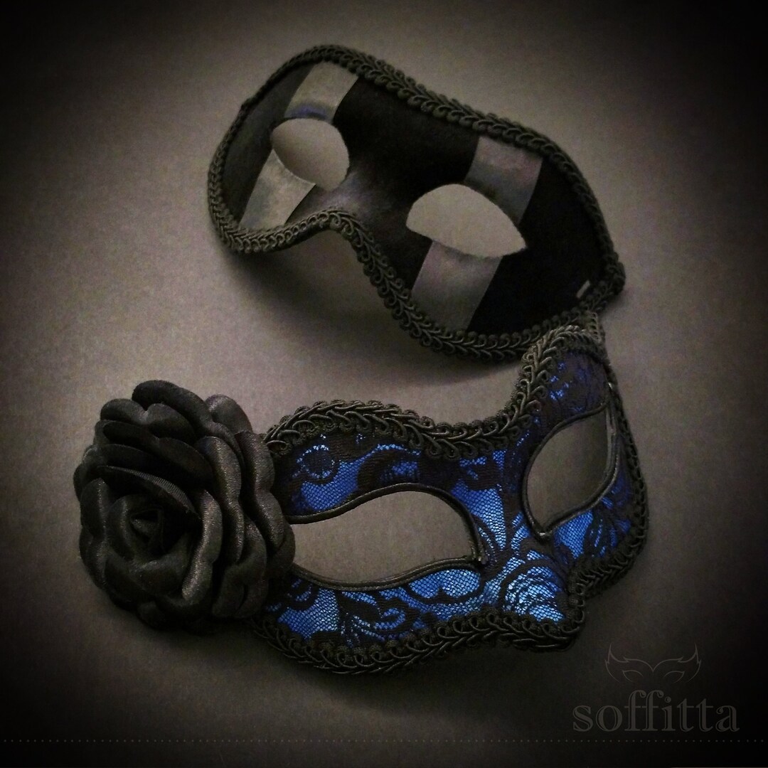 Blue and Black Couples Masquerade Mask - Lace Masquerade Ball Mask for ...
