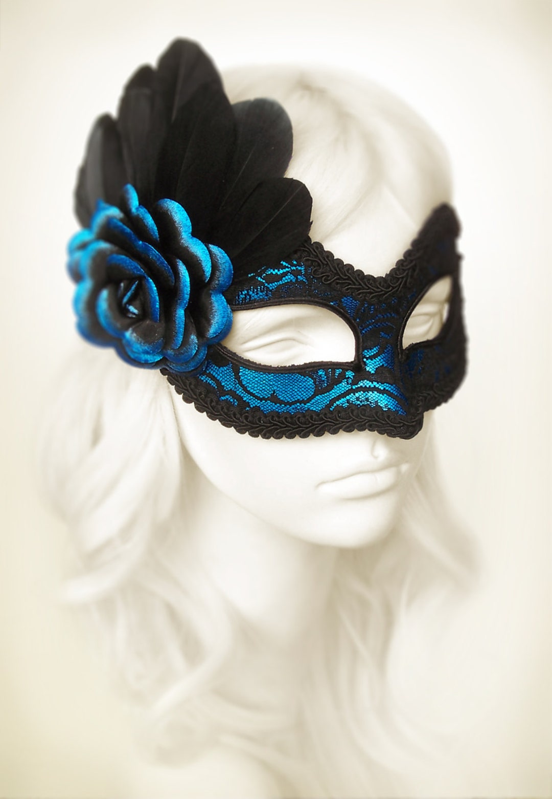 Metallic Blue & Black Lace Masquerade Mask - Blue Venetian Mask With ...
