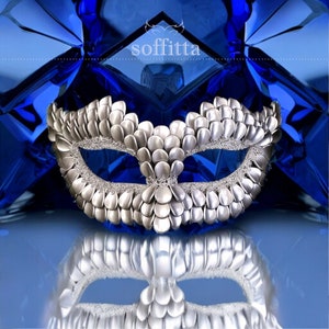 Silver Masquerade Mask With Dragon Scales Texture - Metallic Venetian ...