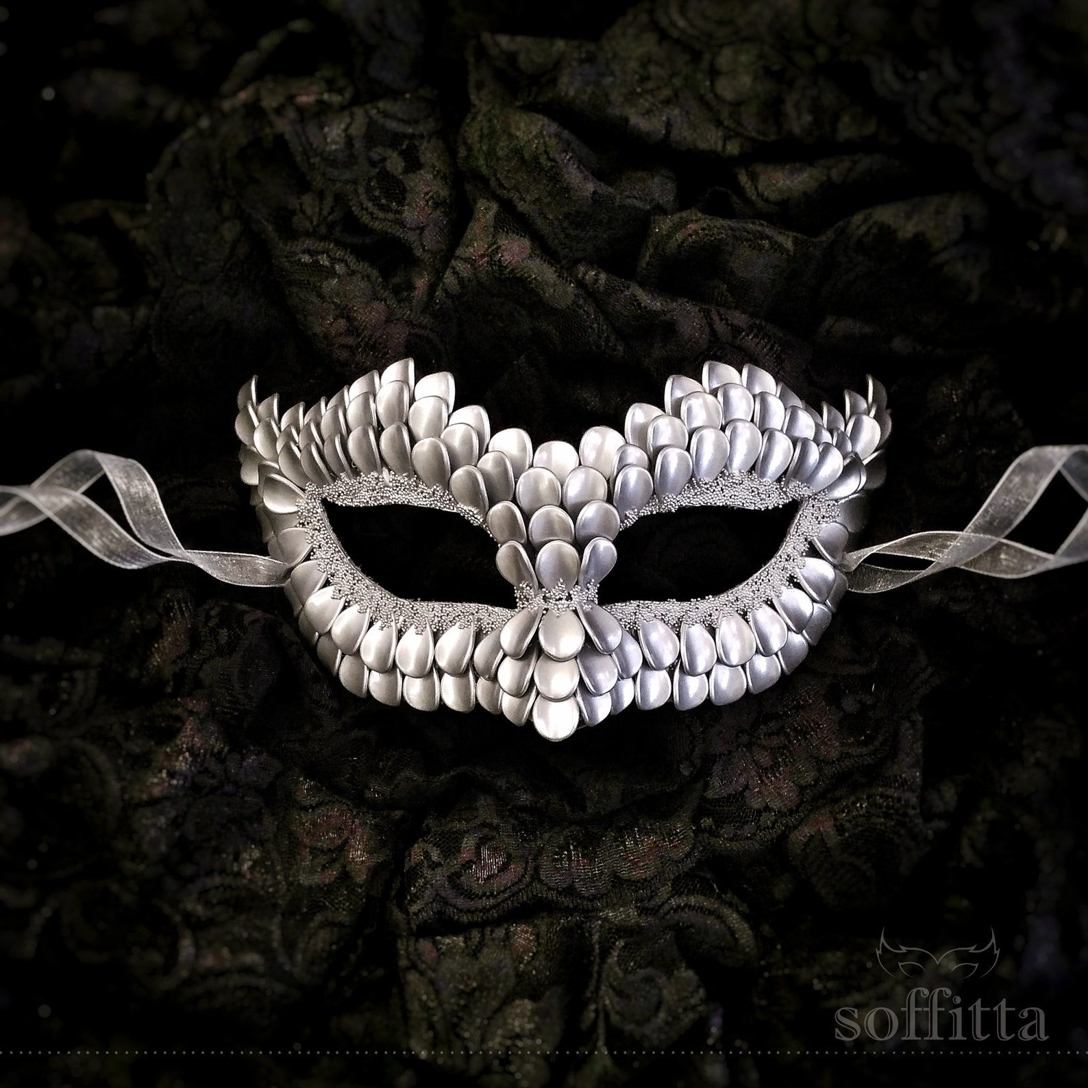 Silver Masquerade Mask With Dragon Scales Texture - Metallic Venetian ...
