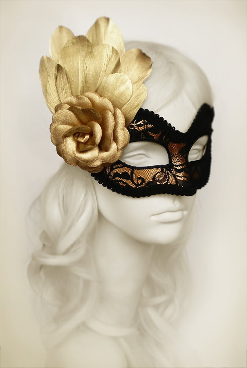 Gold and Black Lace Masquerade Mask Gold Venetian Mask With - Etsy
