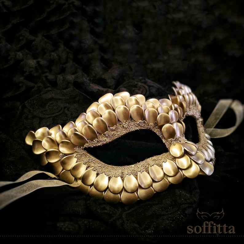 Gold Masquerade Mask With Dragon Scales - Metallic Gold Venetian Mask ...