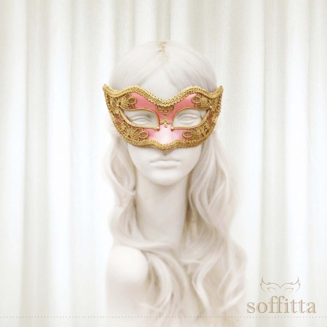 Pink & Gold Applique Embroidery Covered Masquerade Mask - Etsy