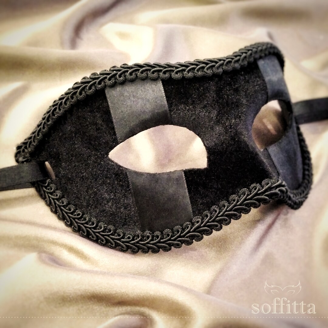 Velvet and Satin Black Masquerade Mask Groom's Black Mask Venetian Mask ...