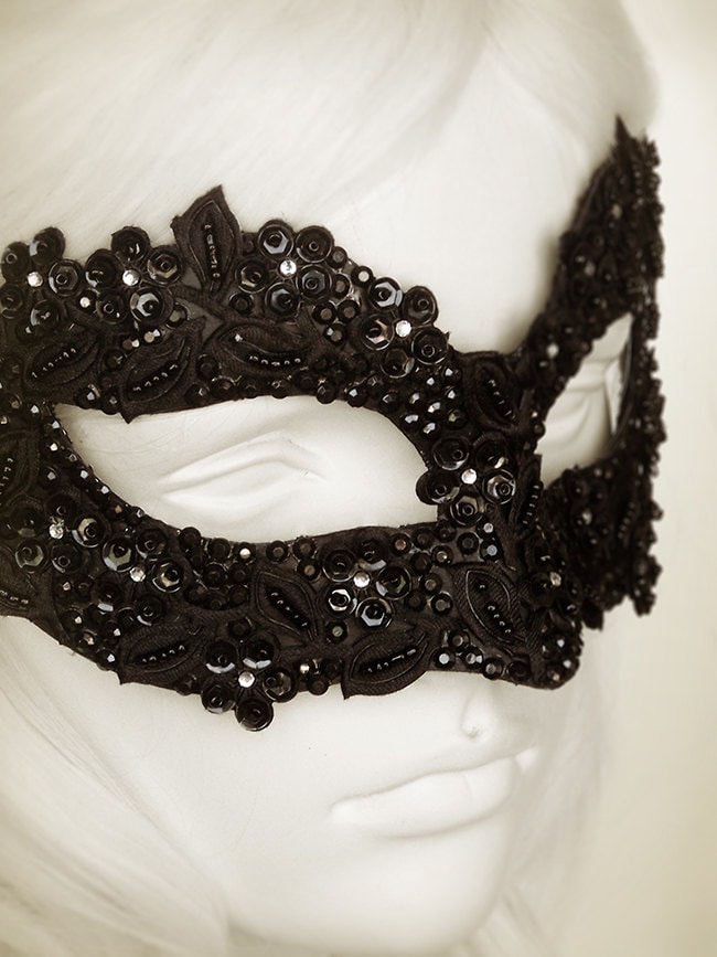 Sequined Black Masquerade Mask With Rhinestones And Embroidery | Etsy