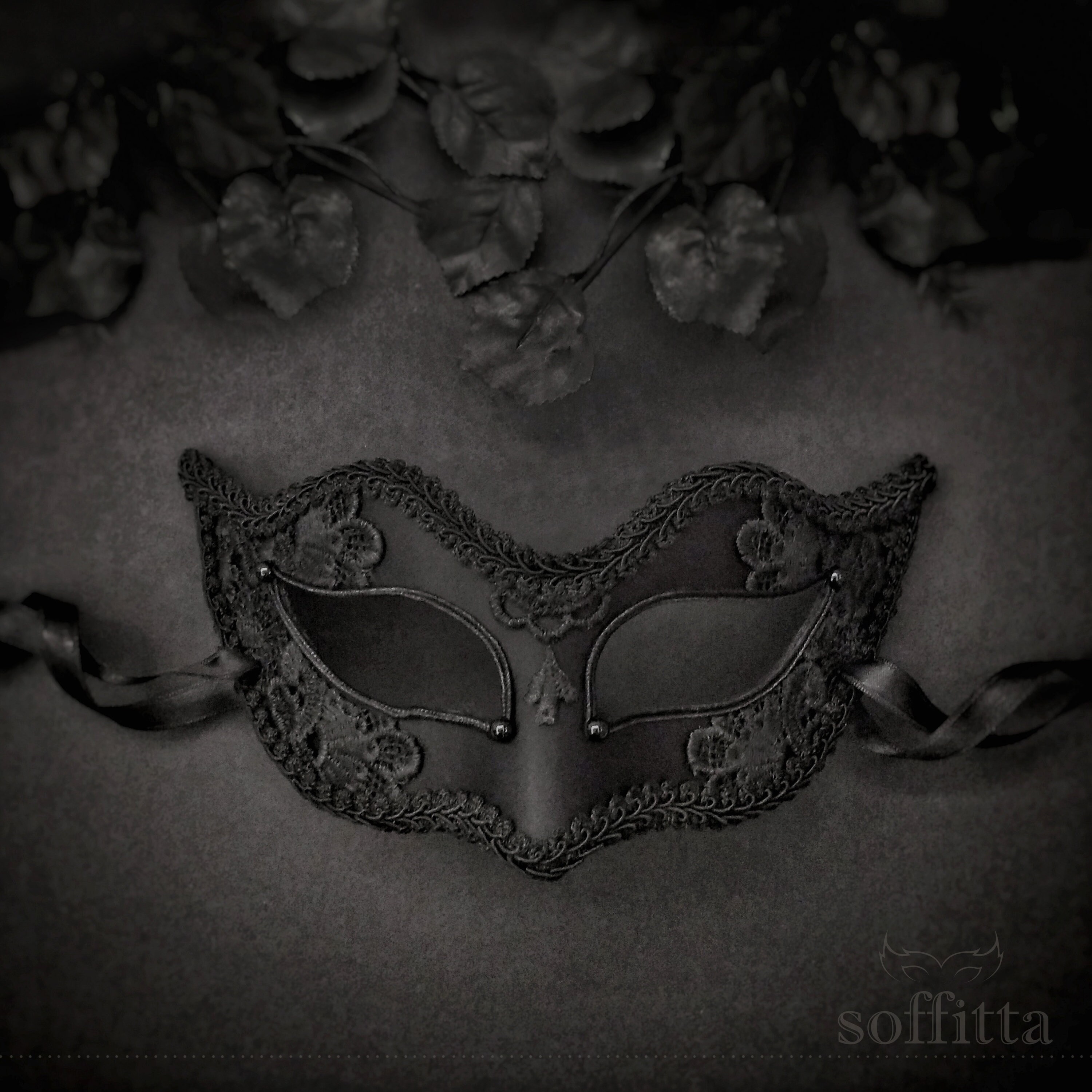 Black Applique Embroidery Covered Masquerade Mask - Venetian Style ...