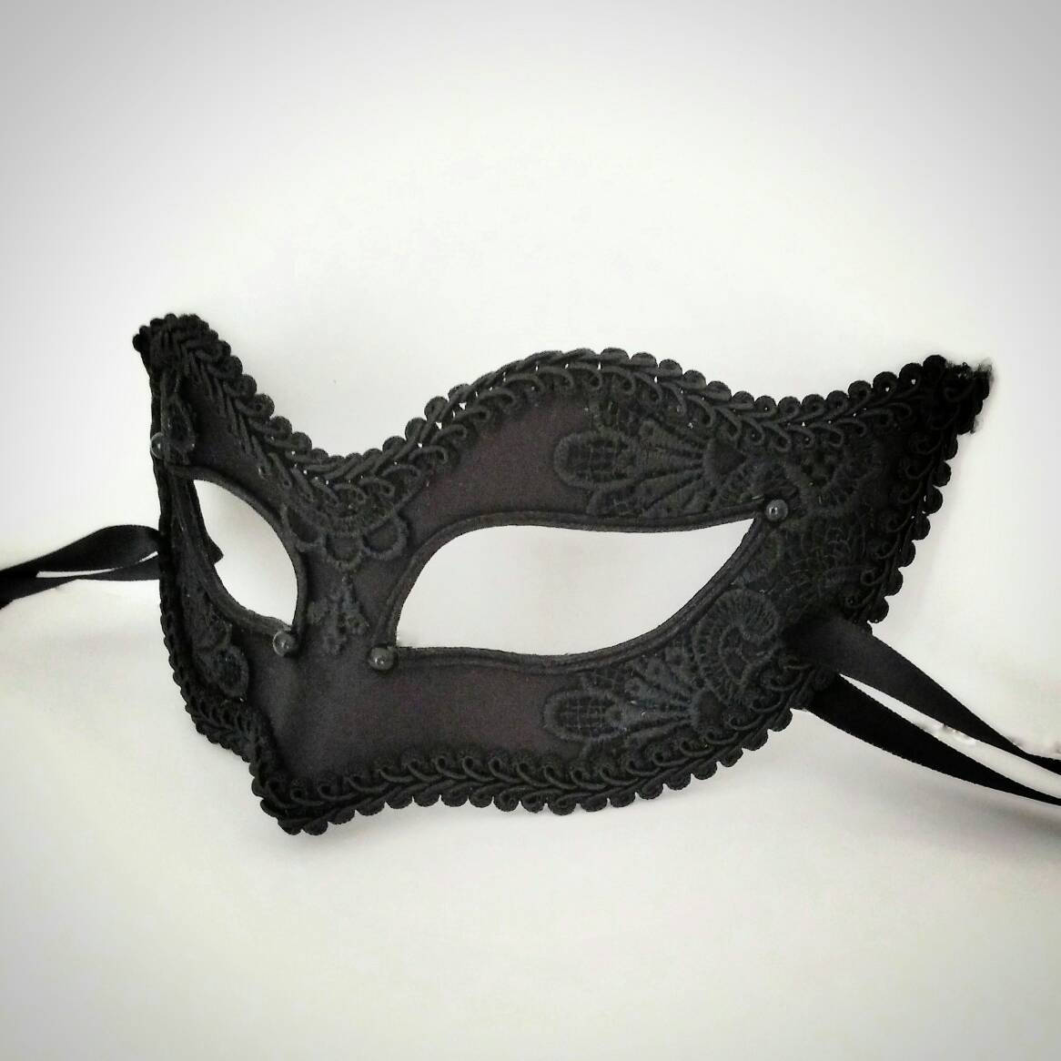 Black Applique Embroidery Covered Masquerade Mask Venetian - Etsy