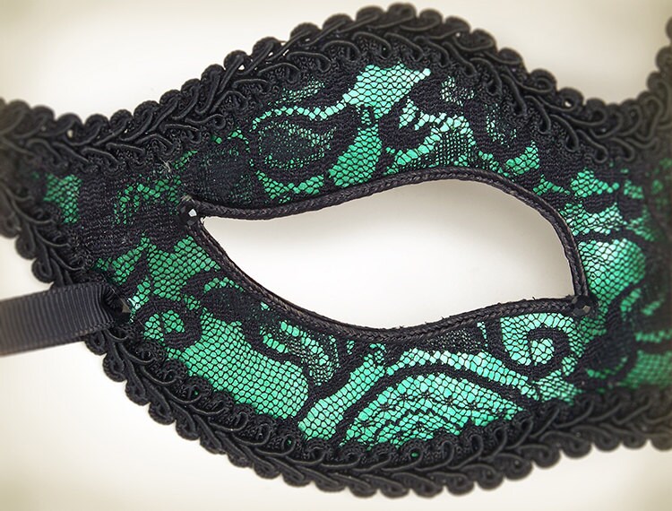 Metallic Green and Black Lace Masquerade Mask - Green Venetian Mask ...