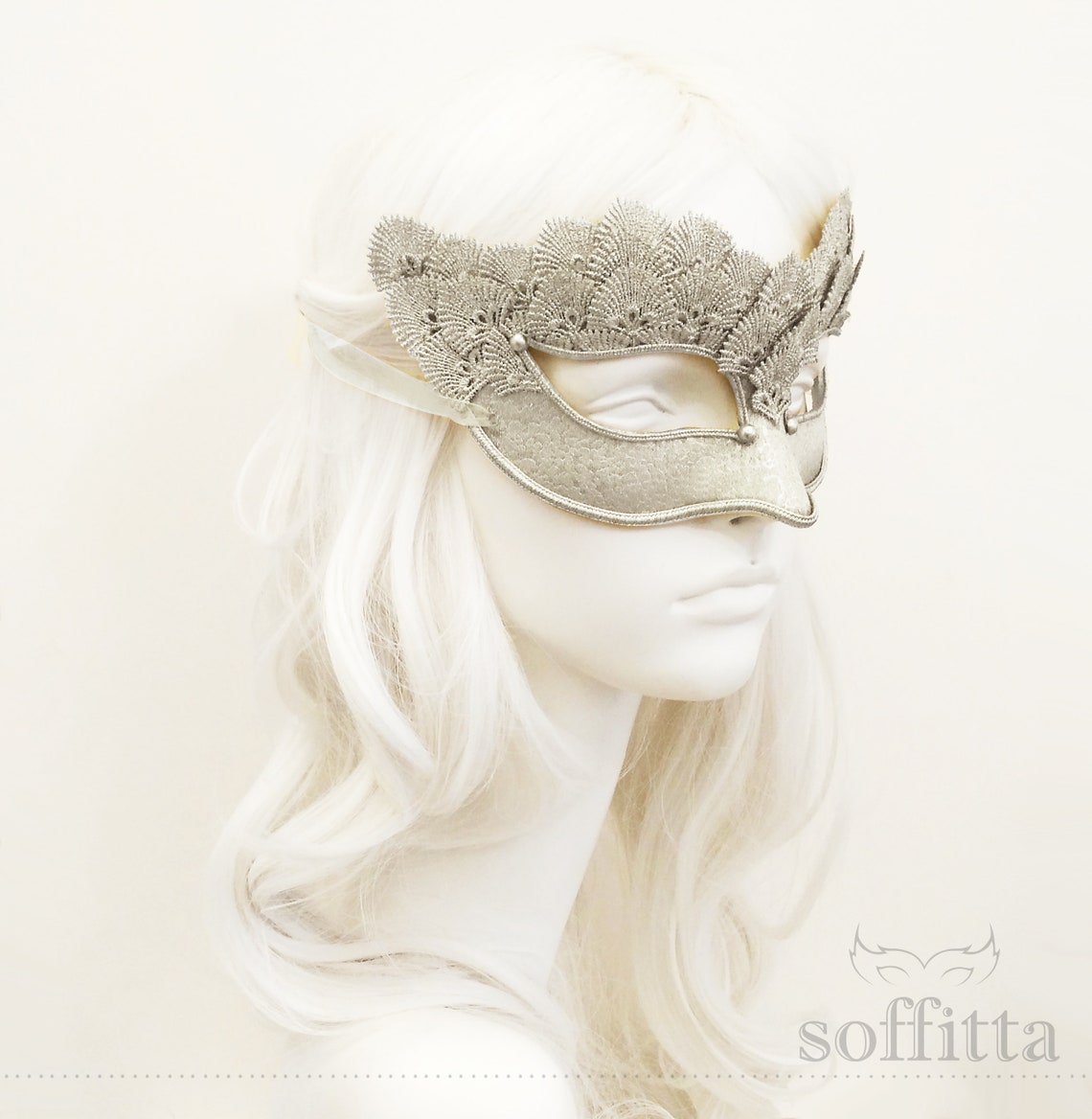 Pure Silver Lace Masquerade Mask With Brocade Fabric - Etsy
