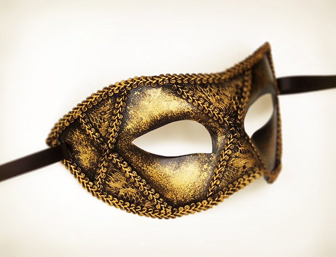 Handpainted Metallic Gold Masquerade Mask for Men Antiqued - Etsy