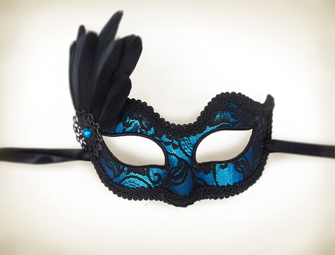 Blue And Black Lace Masquerade Mask Blue Venetian Mask | Etsy