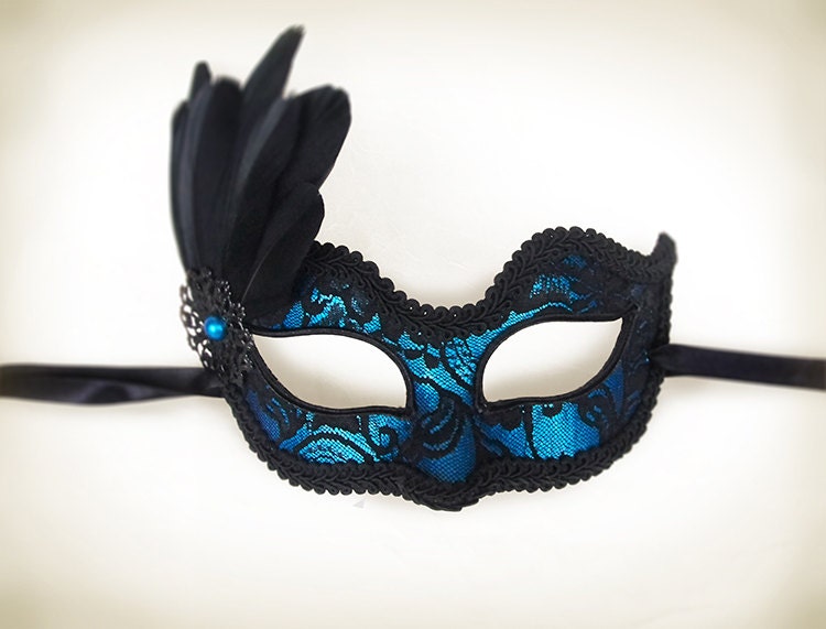 Blue and Black Lace Masquerade Mask Blue Venetian Mask With - Etsy UK