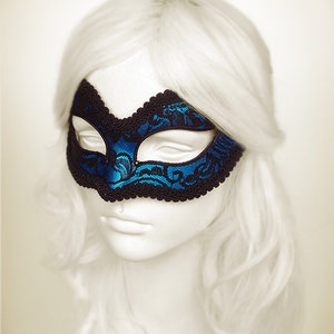 Metallic Blue and Black Lace Masquerade Mask - Blue Venetian Mask ...