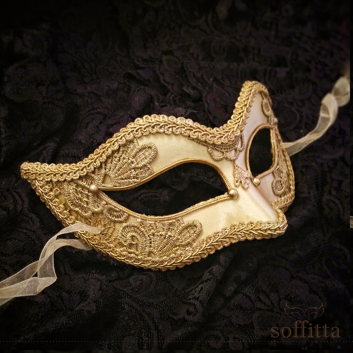 Gold Applique Embroidery Covered Masquerade Mask Venetian - Etsy
