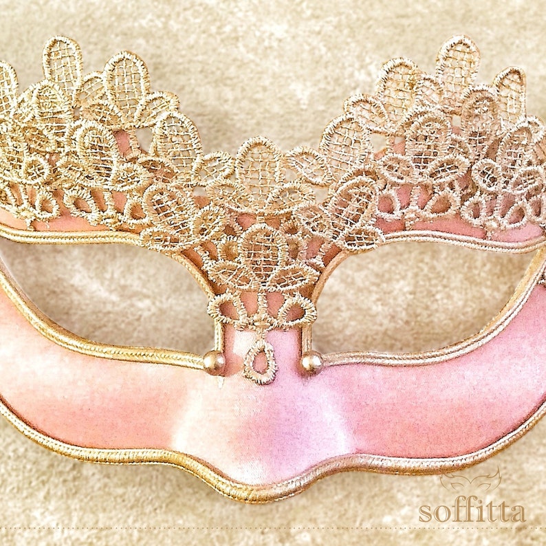 Pink & Gold Lace Masquerade Mask Venetian Style Halloween - Etsy