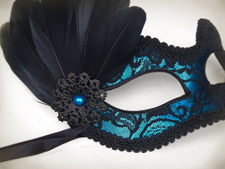 Blue And Black Lace Masquerade Mask Blue Venetian Mask | Etsy