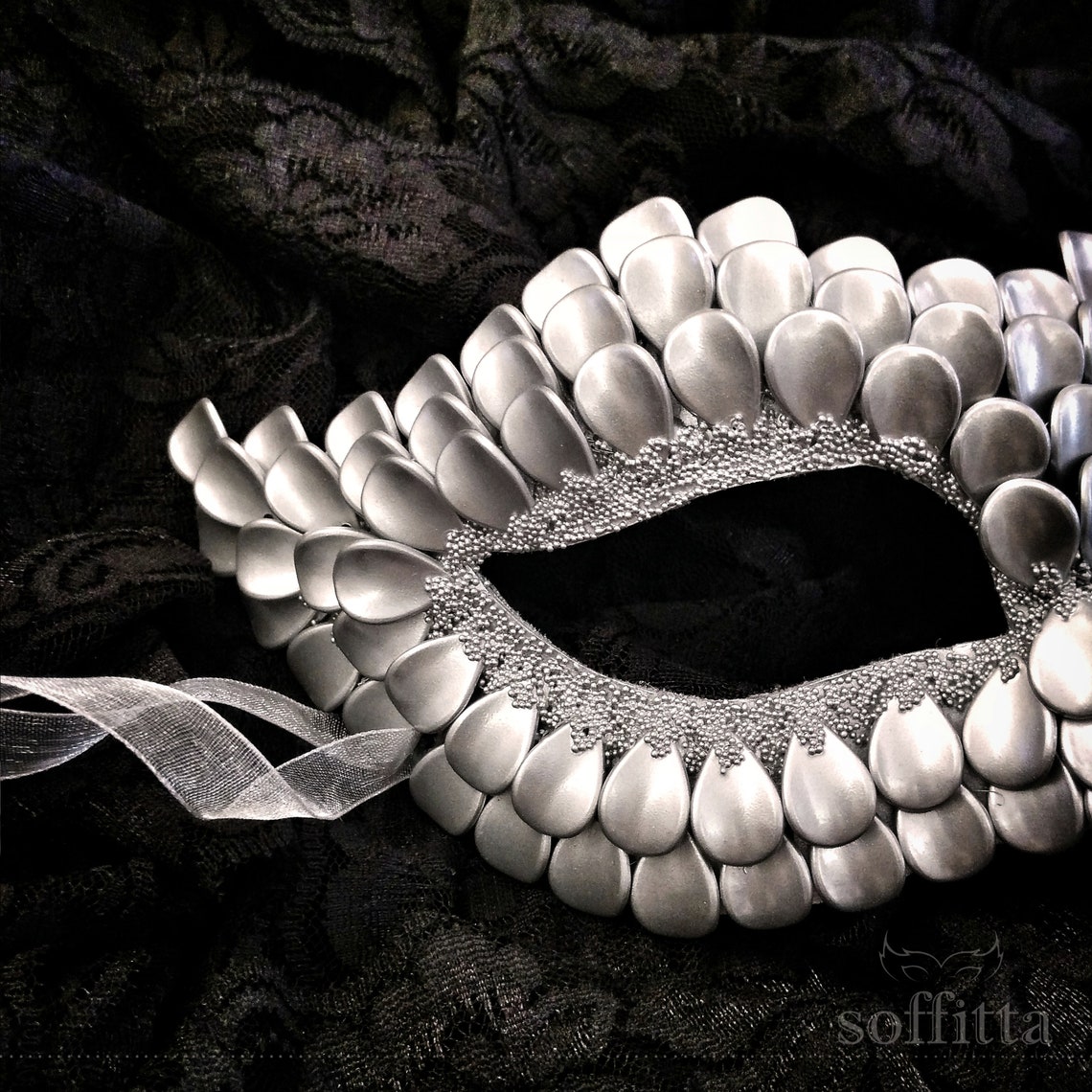 Silver Masquerade Mask With Dragon Scales Texture Metallic | Etsy