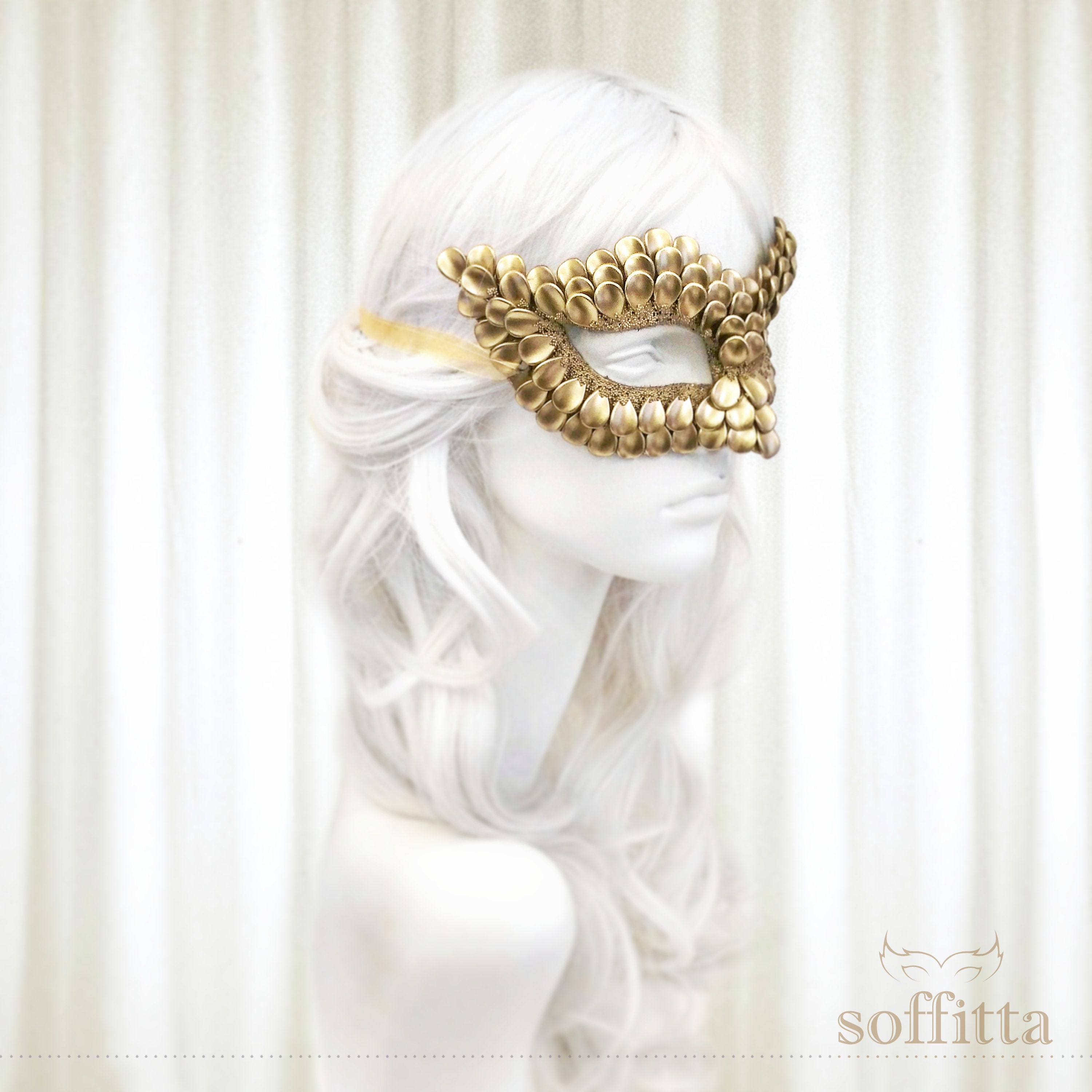 Gold Masquerade Mask With Dragon Scales - Metallic Gold Venetian Mask ...
