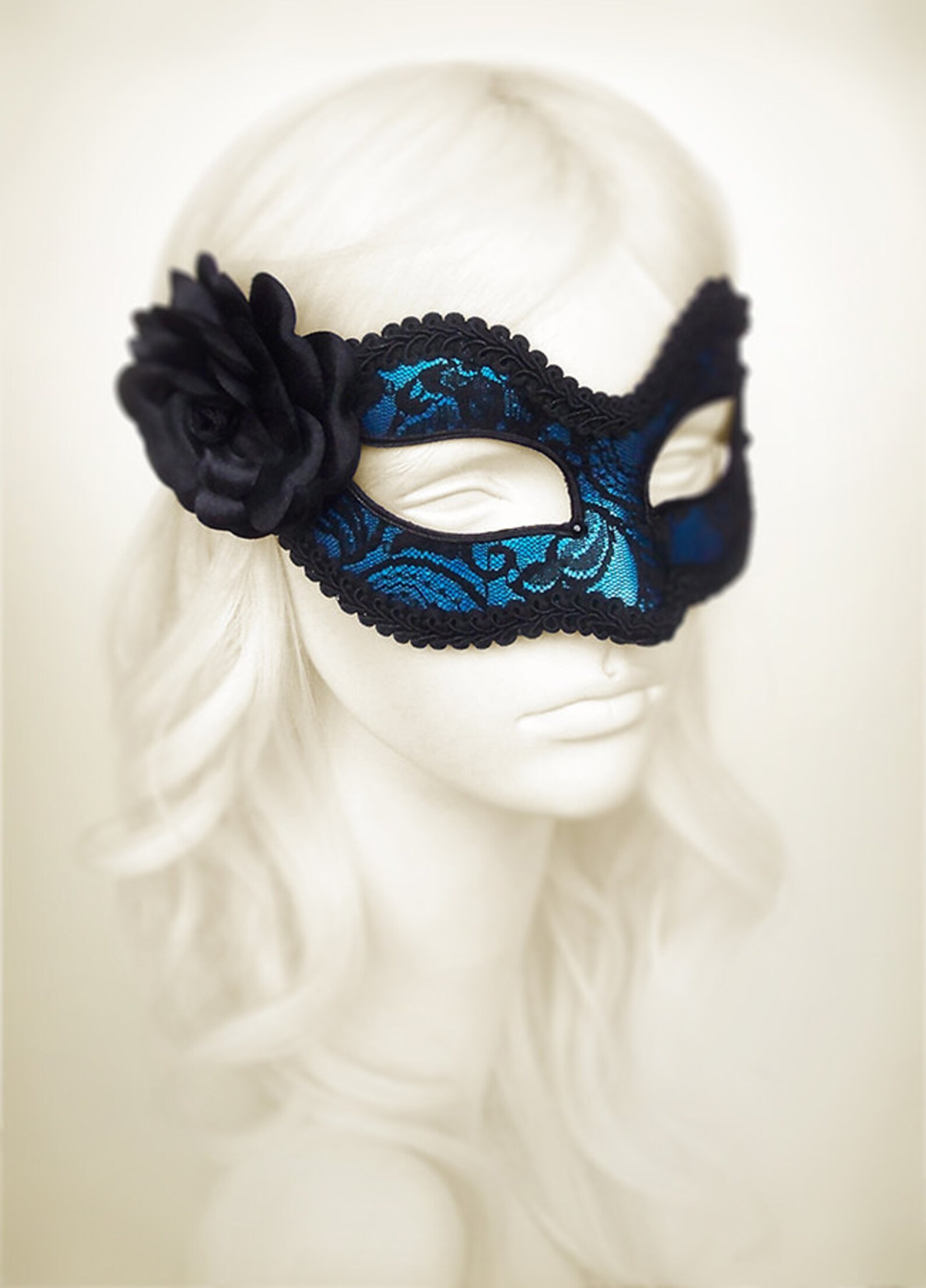 Blue and Black Lace Masquerade Mask Blue Venetian Mask With | Etsy