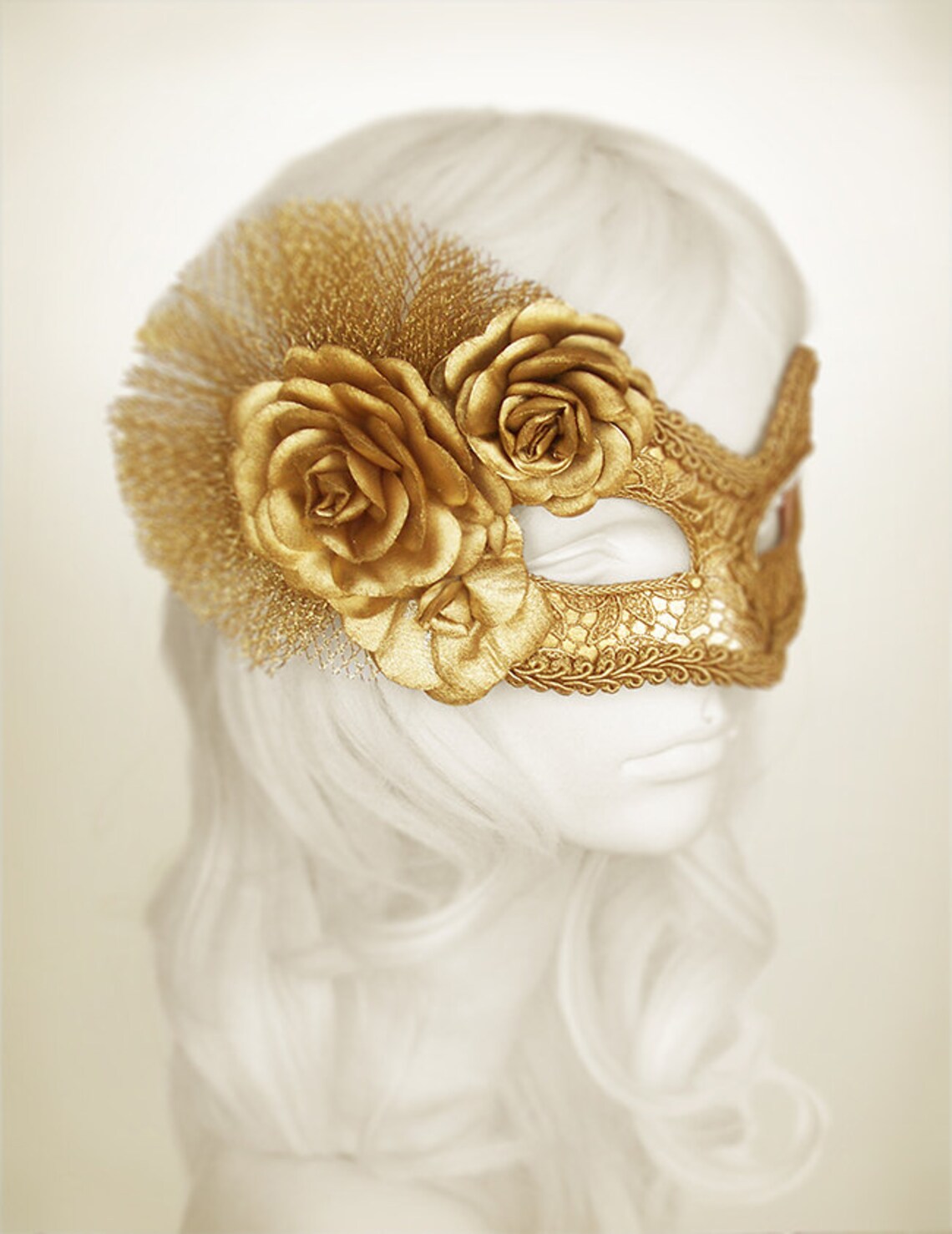 Metallic Gold Masquerade Mask With Fabric Roses Lace | Etsy