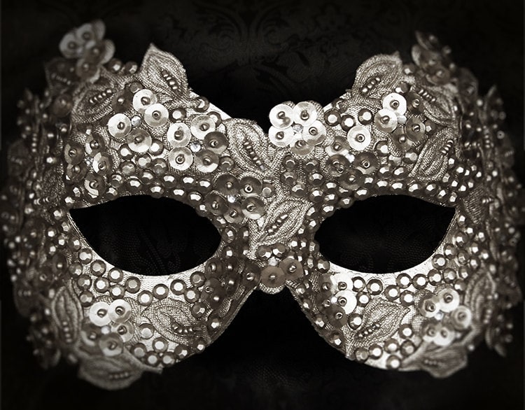Sequined Silver Masquerade Mask With Rhinestones and Embroidery ...