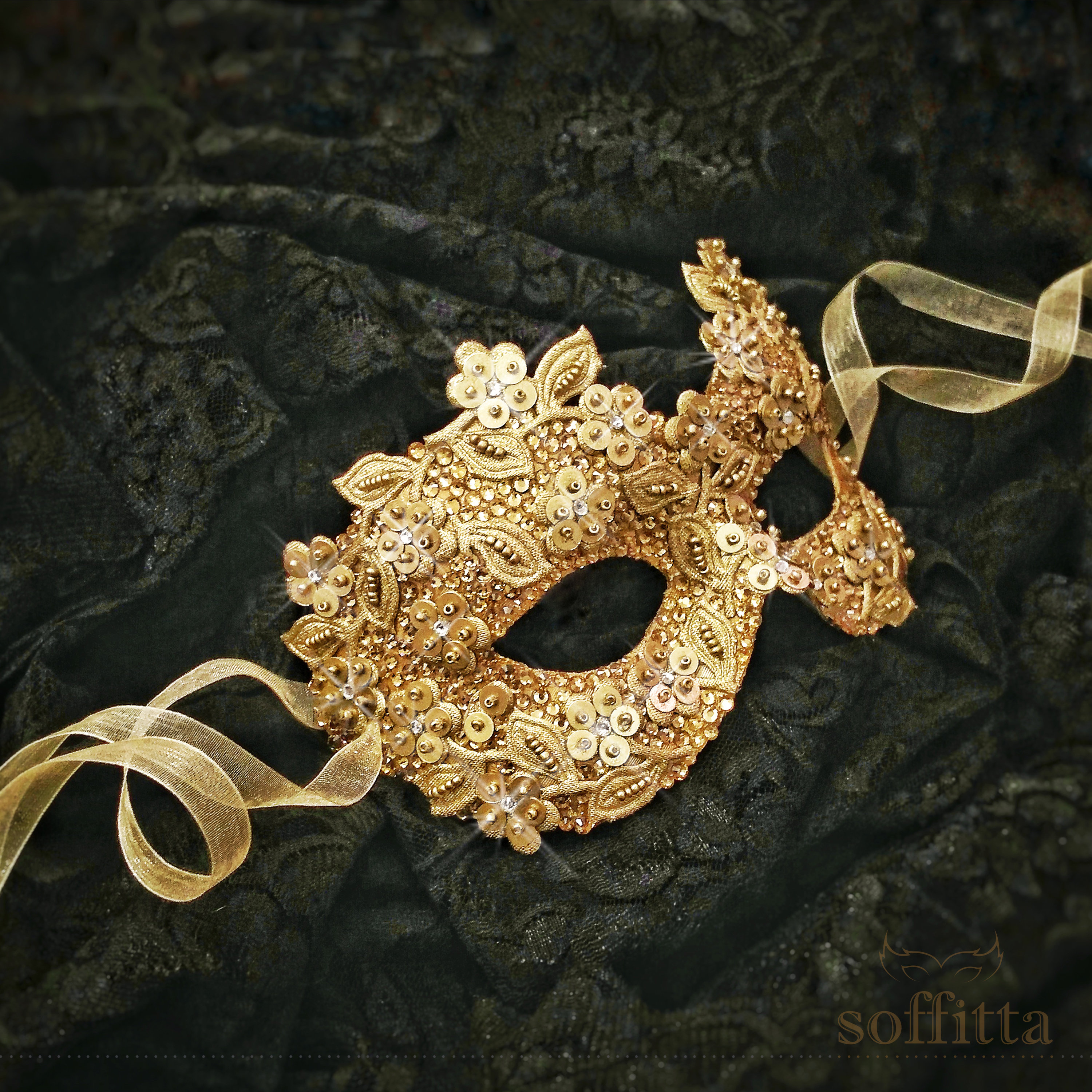 Sequined Gold Masquerade Mask With Rhinestones and Embroidery ...